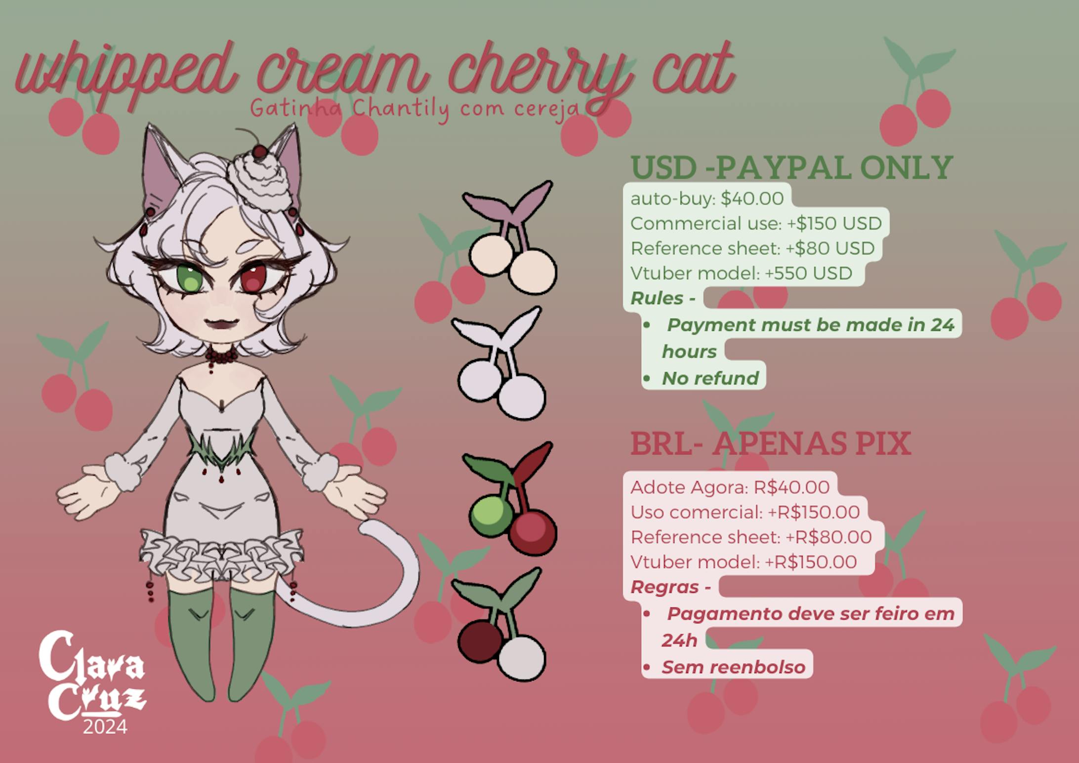 Whipped cream cherry cat - ADOPT