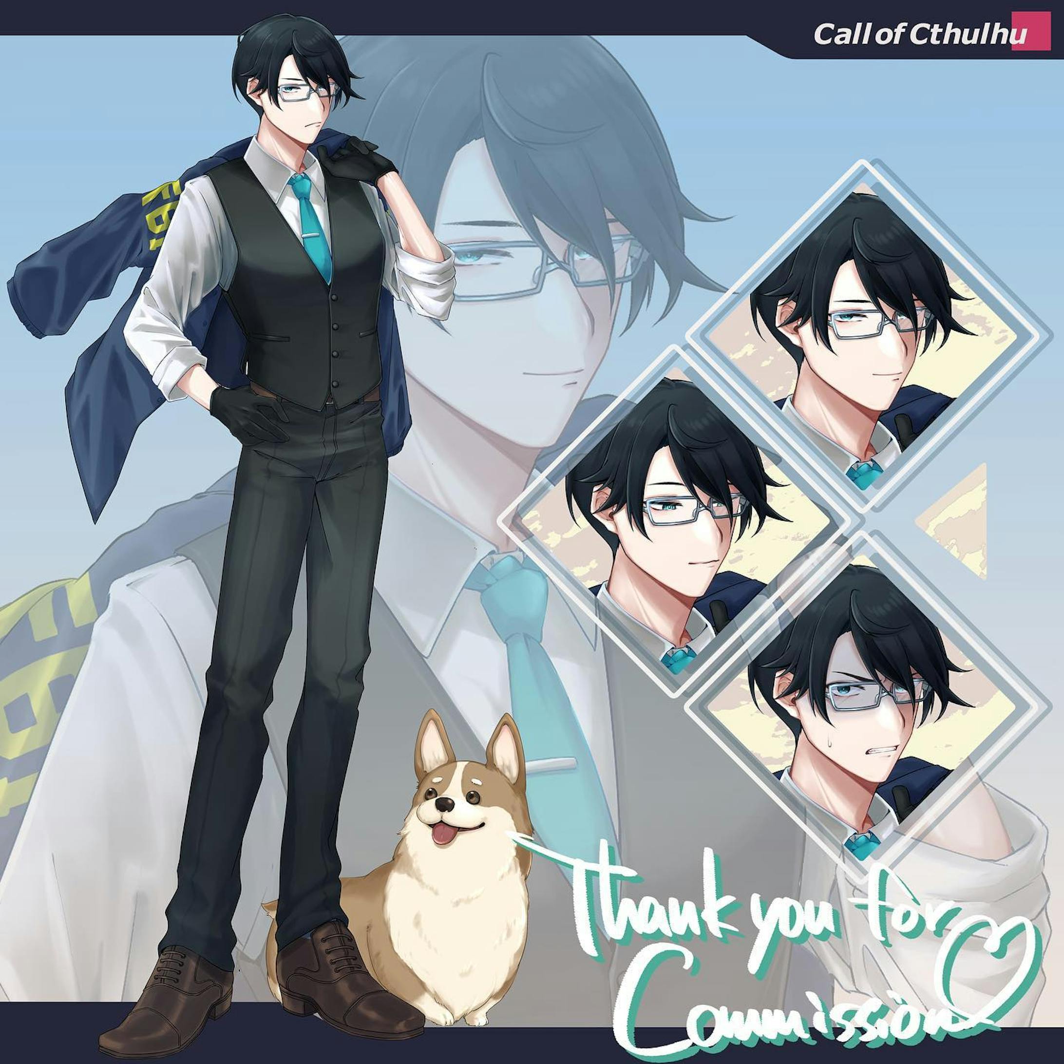 Thank you for commission！ SSS.S HO4のお兄さんをご依頼いただきました！ 添えコーギーオプション追加ありがとうございます🍞 #trpg #立ち絵 #CoC ...