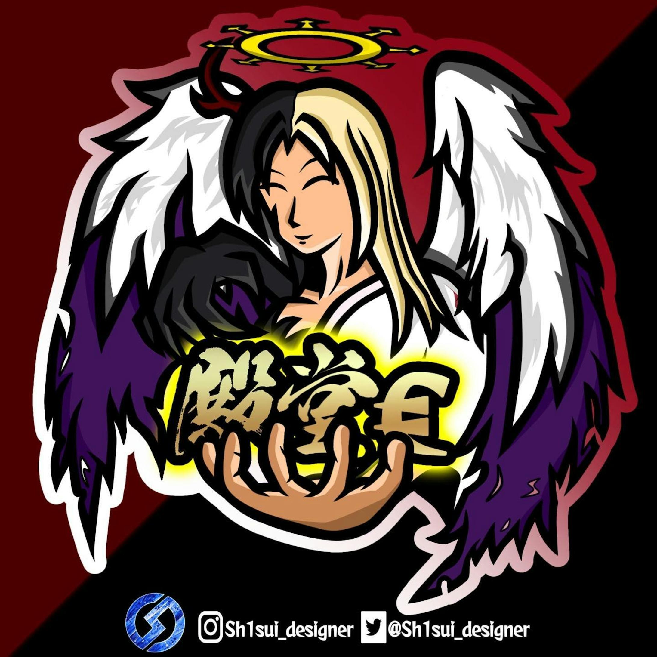 Mascot logo concept:天使と悪魔の女性 text:殿堂€ Plz Twitter Follow& like #マスコットロゴ #Mascotlogo #キャラクターロゴ ...