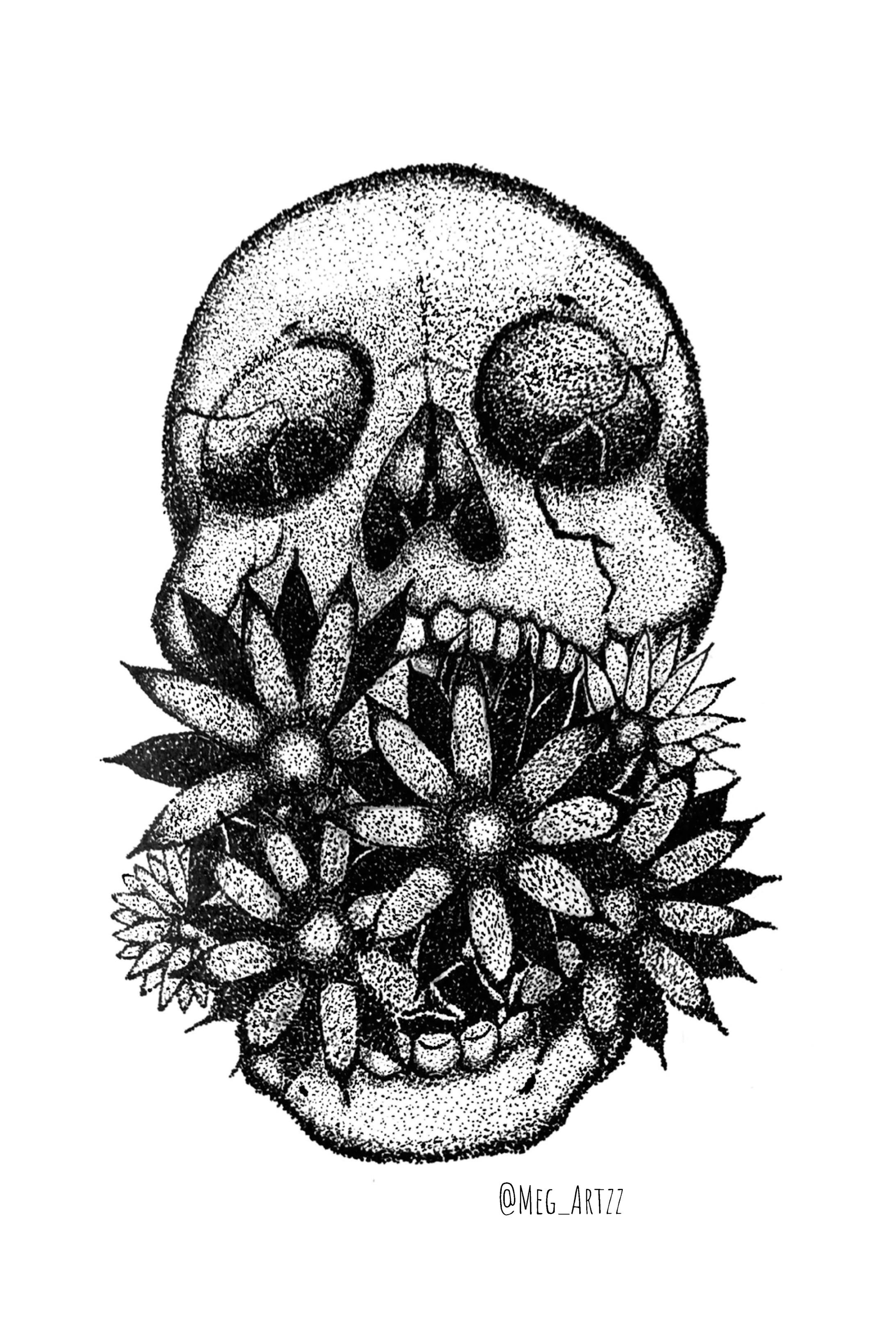 Skull stippling from sketchbook