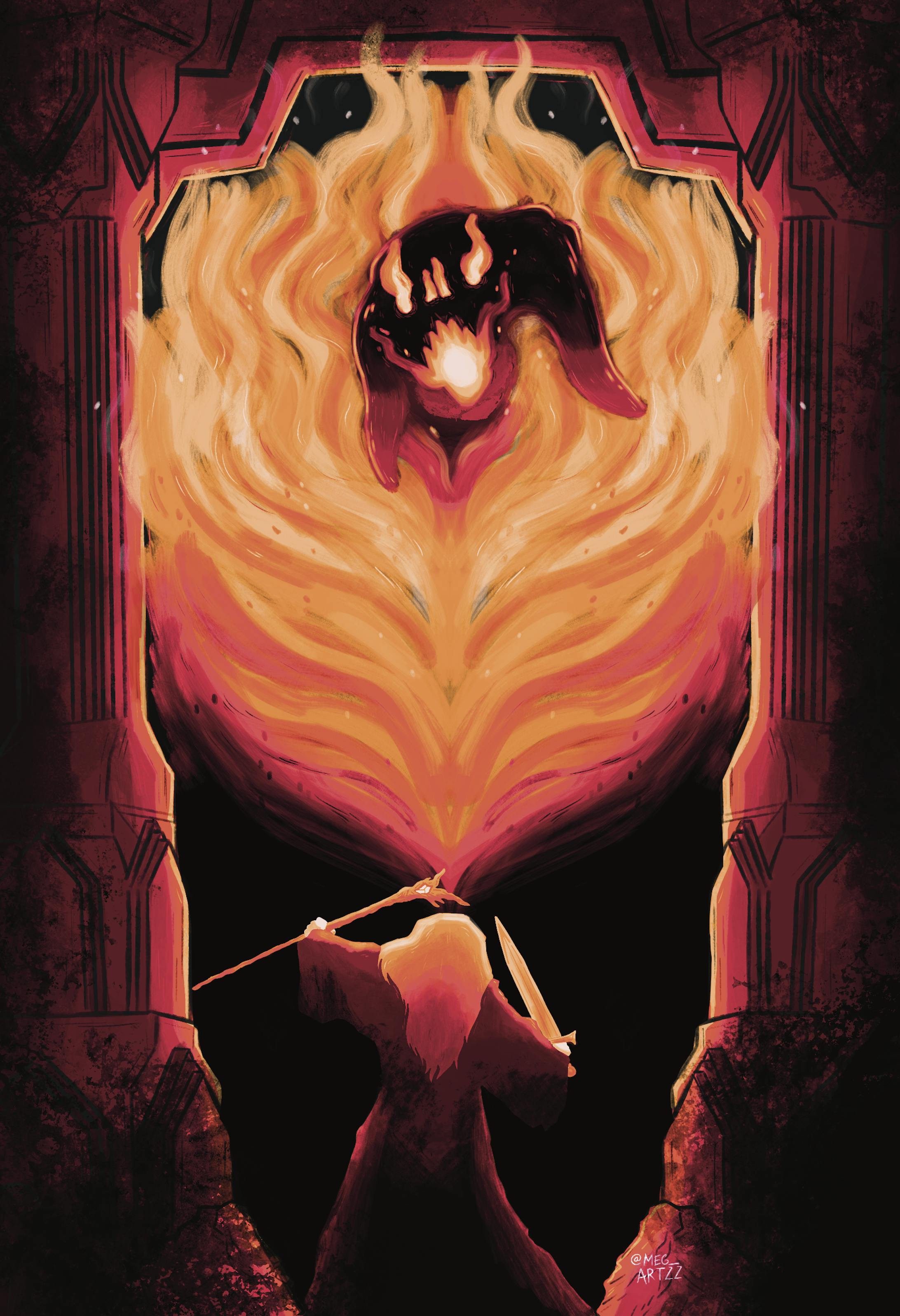 LOTR Balrog and Gandalf, Digital Illustration, Fan art