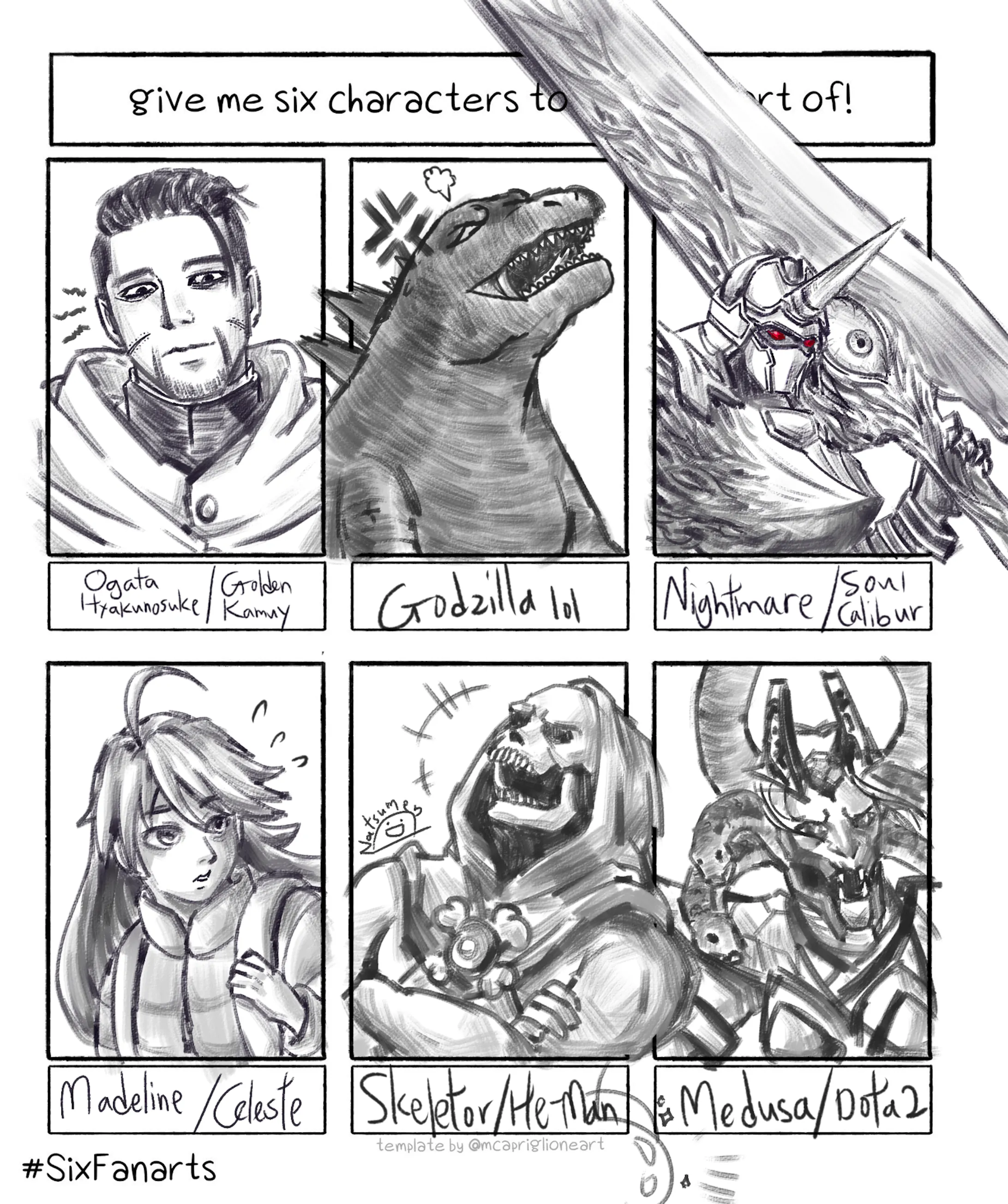 Give me 6 characters to draw fanarts of