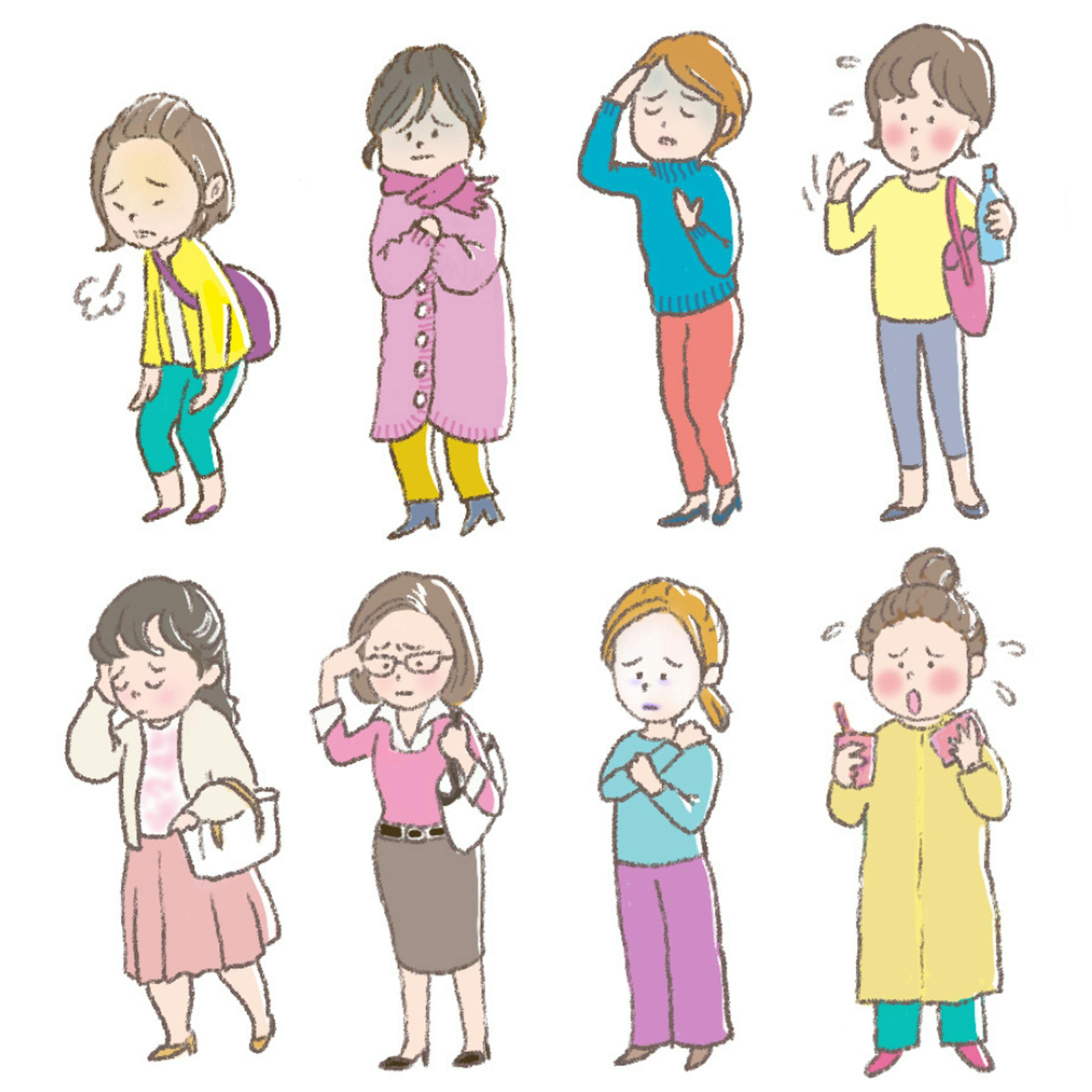 女性特有の8種類の体の不調イラスト 