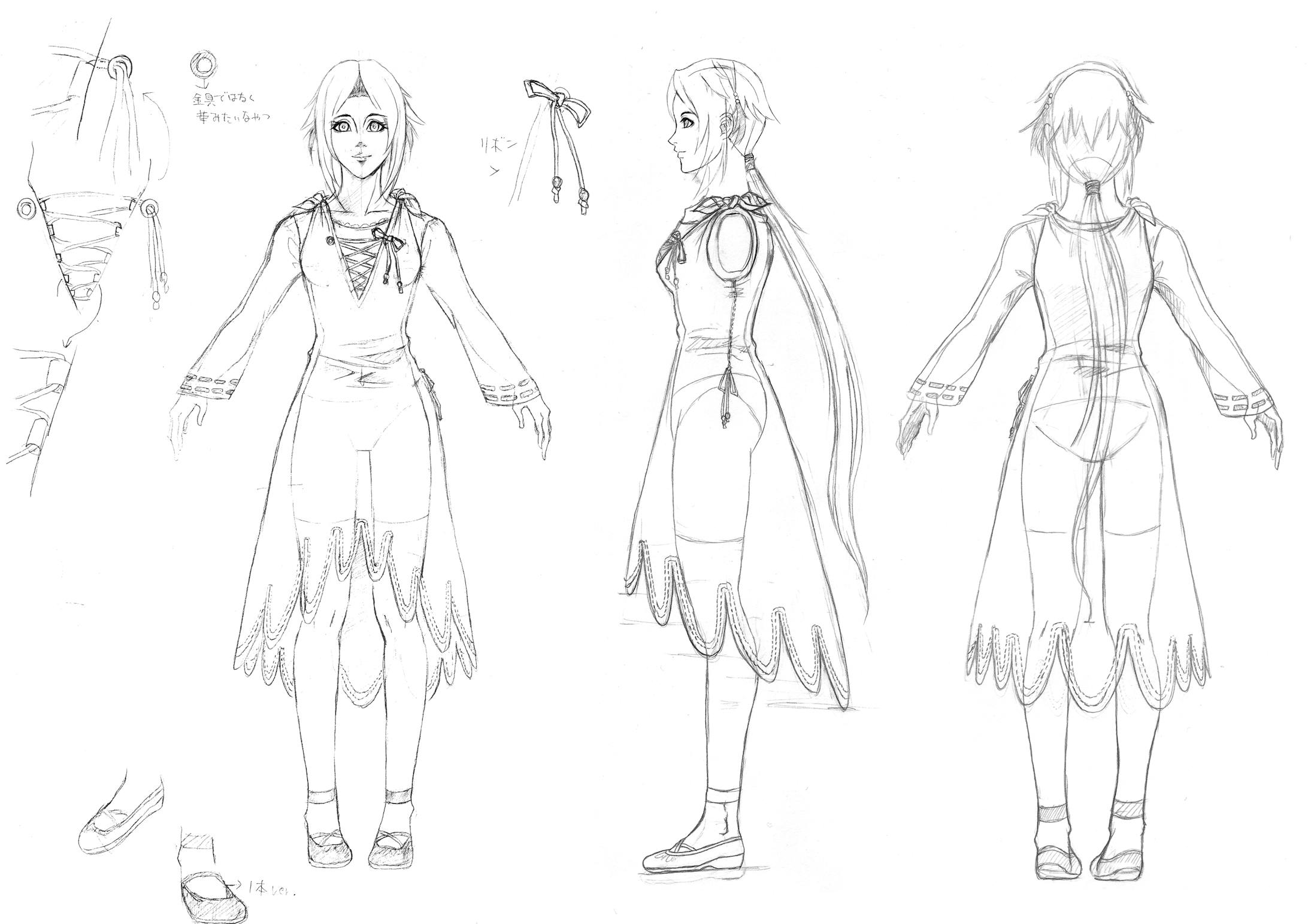 キャラデザインmaria三面図