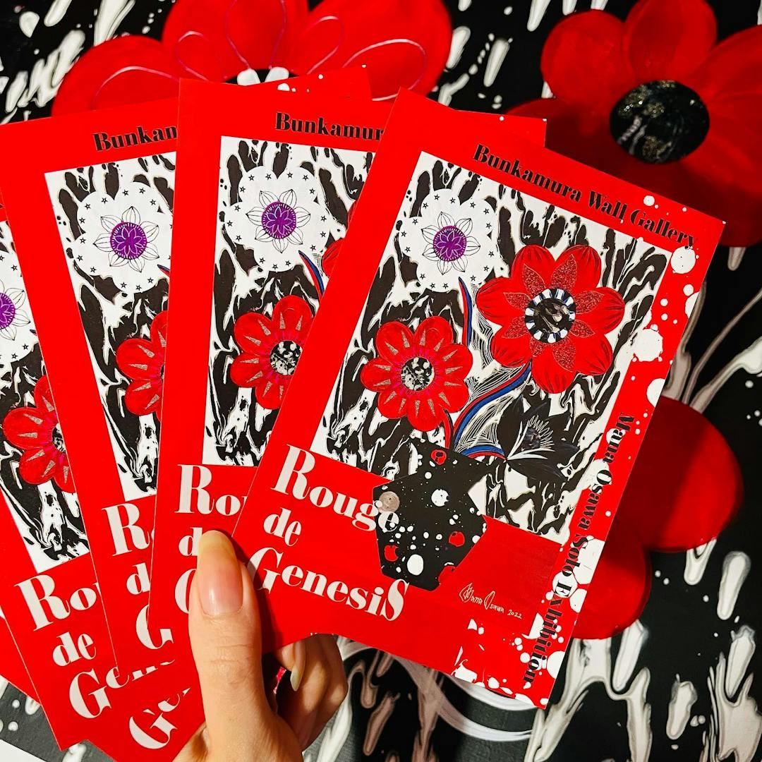 個展のDMハガキ完成！Bunkamuraで配置されてますのでお近くにお立ち寄りの際は是非もらってくださいね😆また、希望者にはハガキ郵送するのでお気軽にご連絡ください♪ 大沢愛個展「Rouge ...